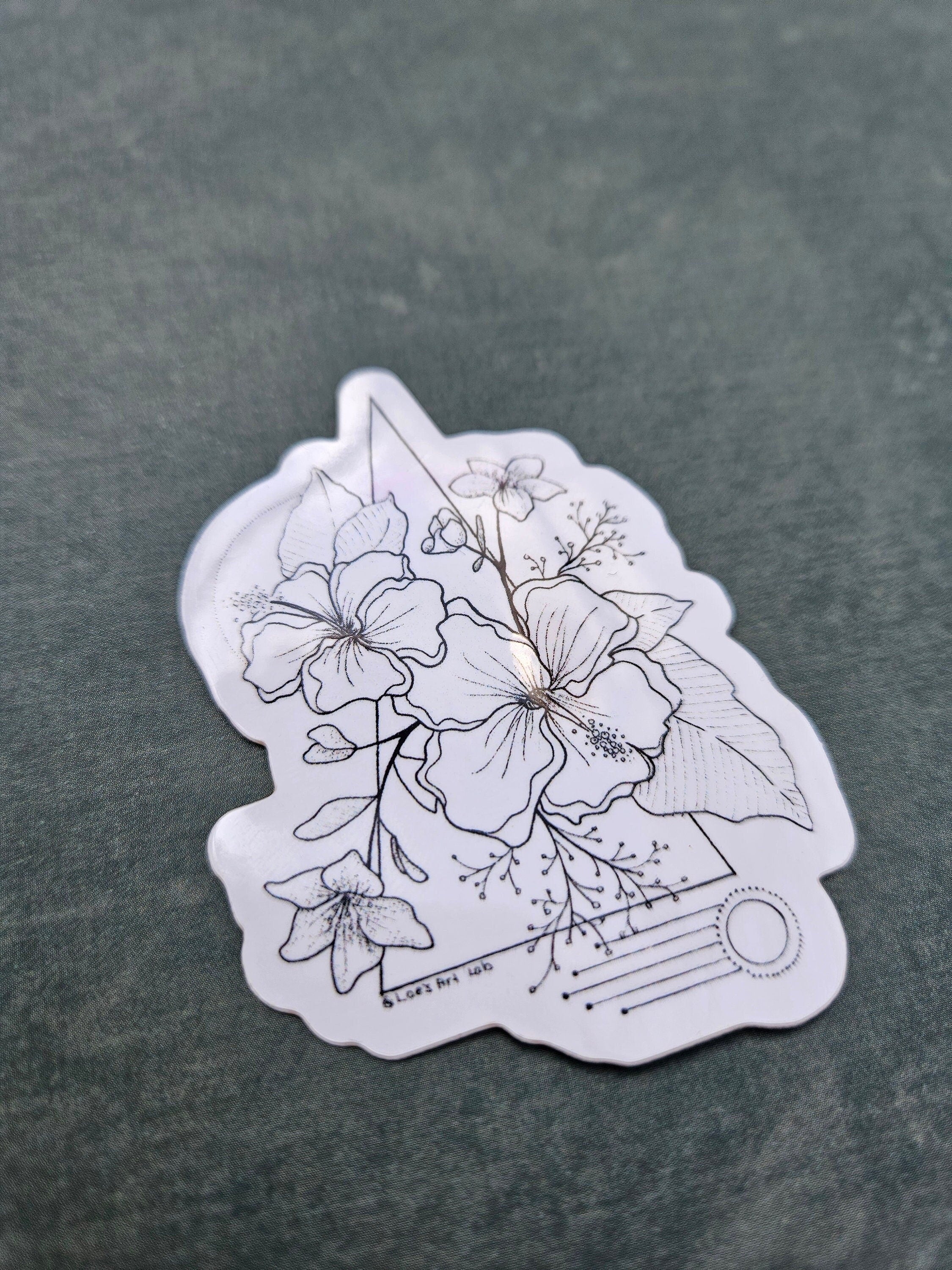 Geometric Floral Vinyl Sticker, Linework sticker, Original Art Sticker ...